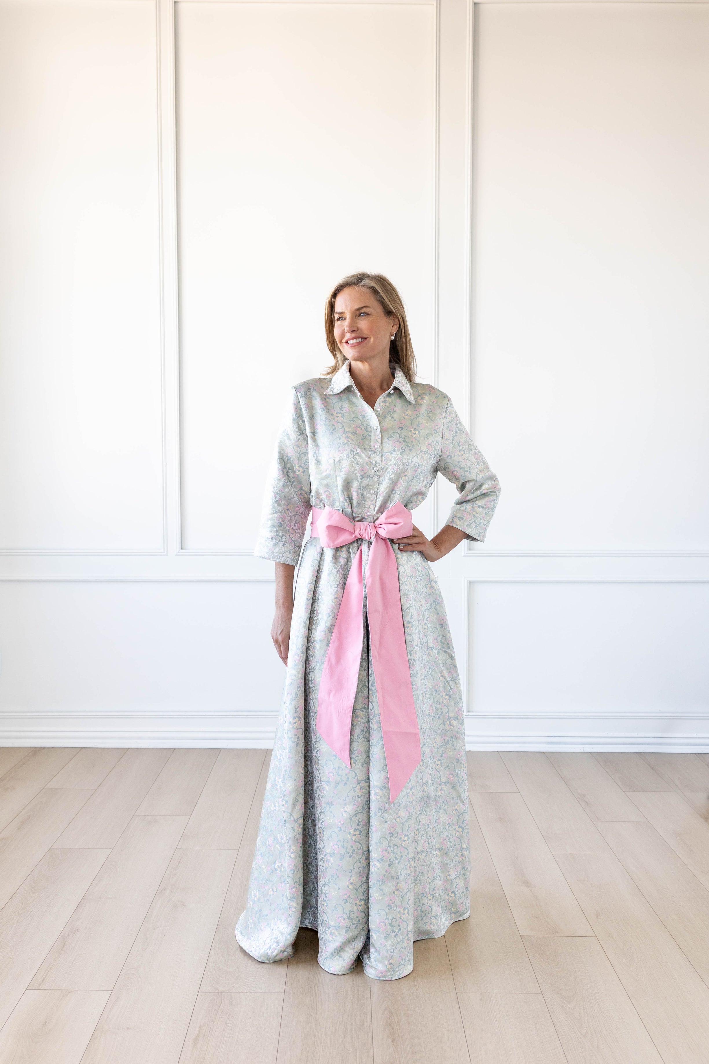 Gloria Dress – Mint Floral A-Line Mother of the Bride Dress with Pearl ...