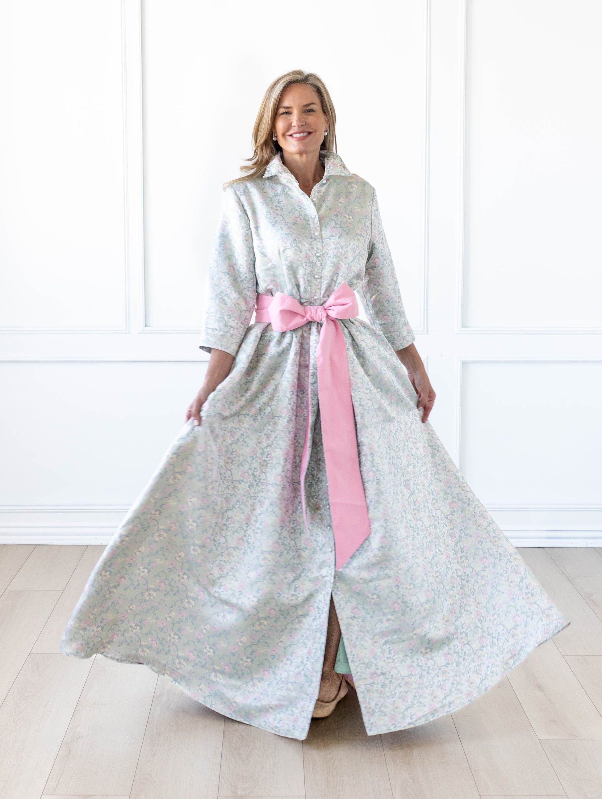 Gloria Dress – Mint Floral A-Line Mother of the Bride Dress with Pearl ...